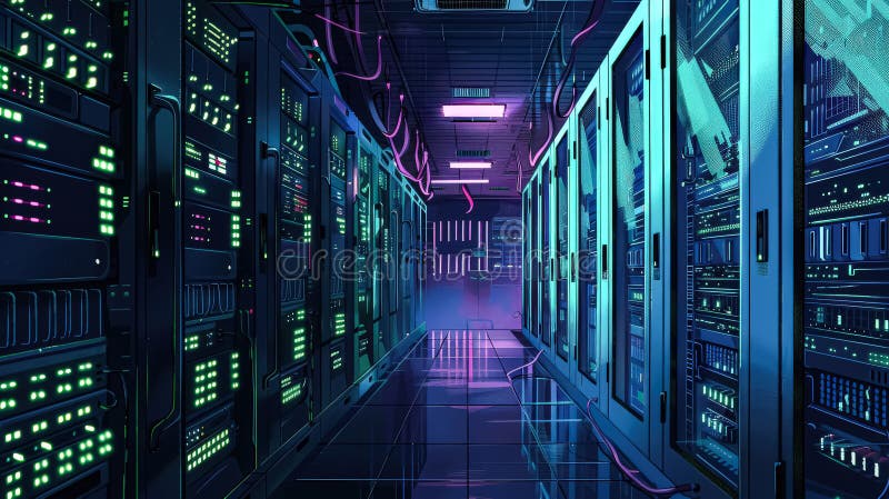 Large Room with Many Computer Servers. Stock Illustration ...