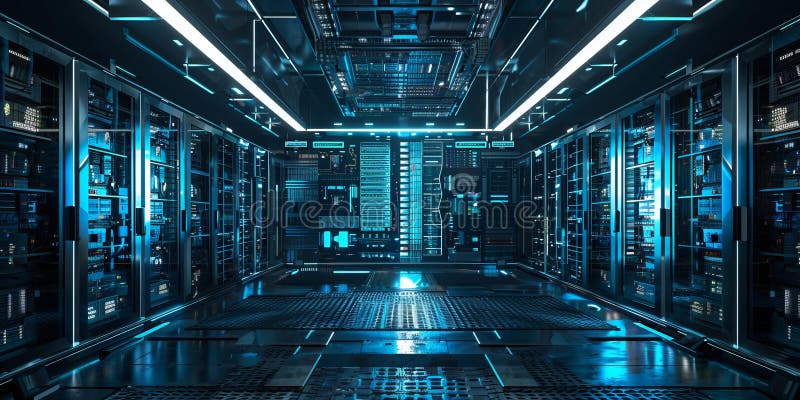 A Large Room with Many Computers and Lights Stock Illustration ...