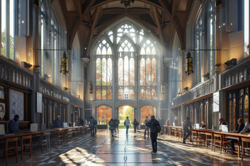 A Large Room with Many People Walking Around and Sitting at Tables ...