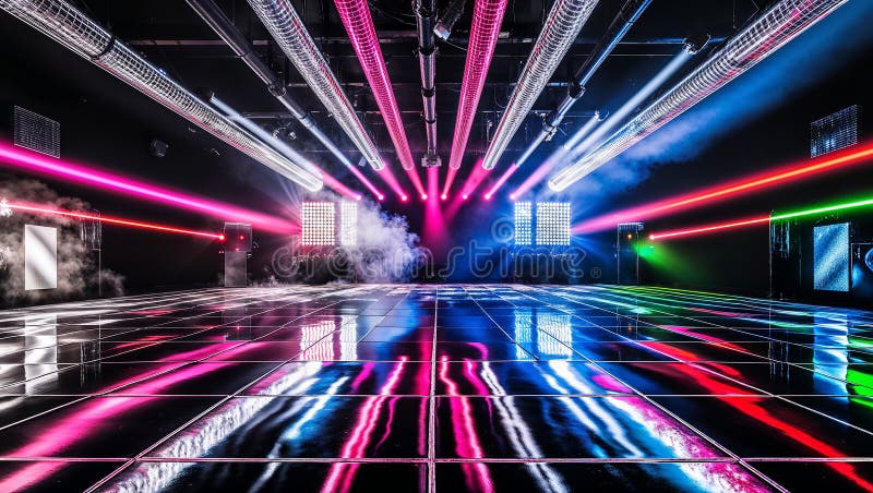 Large Room with Neon Lights and a Fog Machine Stock Illustration ...