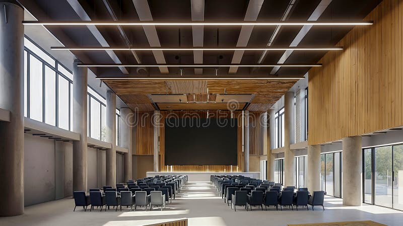 A Large Room with Rows of Chairs and a Projector Screen Stock Photo ...