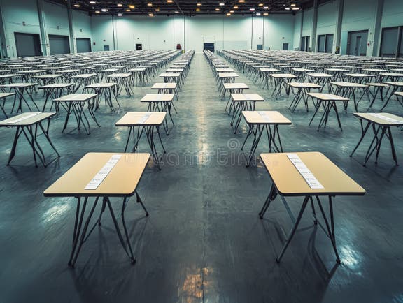 Large Room with Tables and Chairs Set Up for a Test Stock Image - Image ...