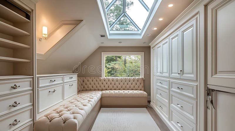 A Large Room with a White Couch and a Window Stock Photo - Image of ...