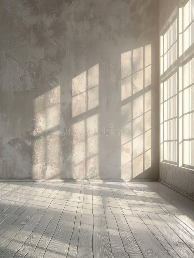 A Large Room with a White Wall and a Window Stock Photo - Image of ...