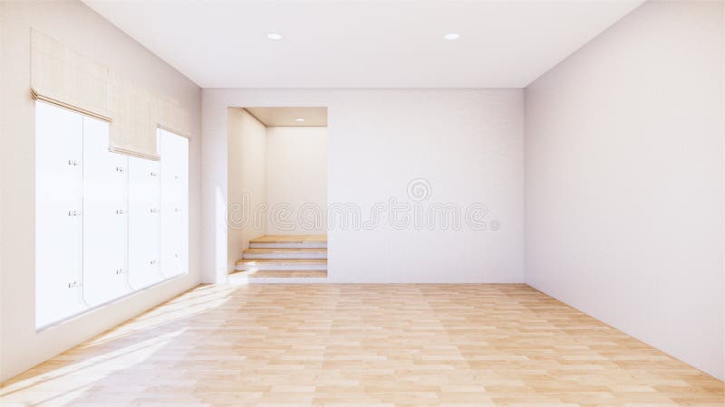 Large Room, Wide Open Clean White Wall and Wood Grain Floor with Sun ...