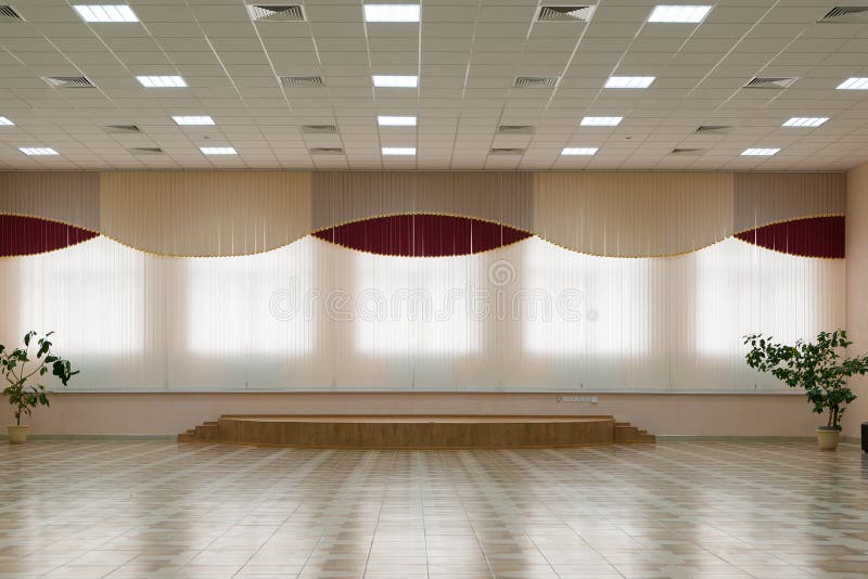 Large Room with a Window and a Stage Stock Image - Image of gallery ...