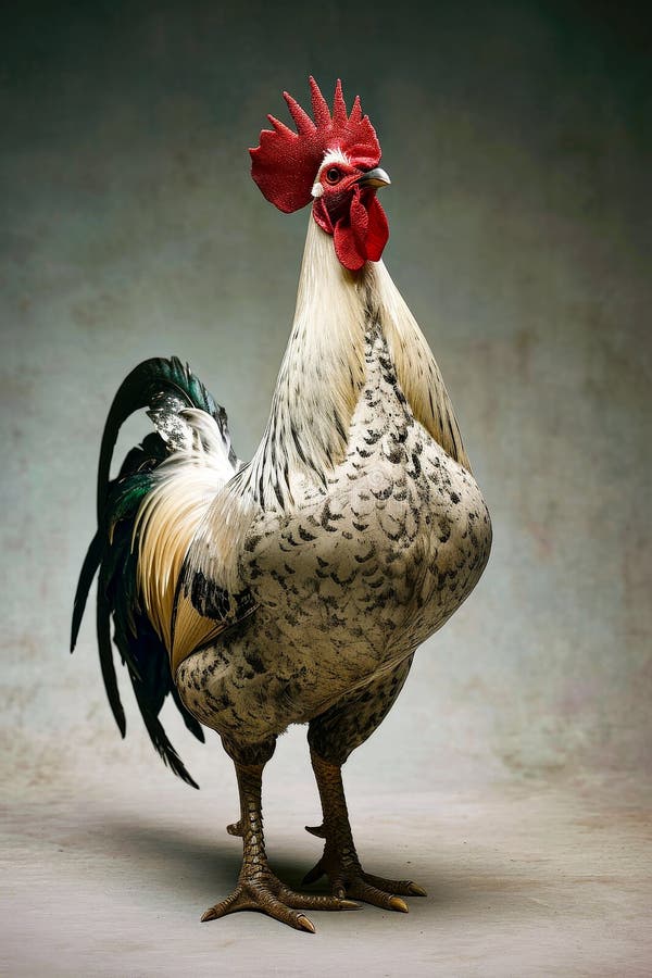 Large Rooster with Red Face Stands on One Leg. Generative AI Stock ...