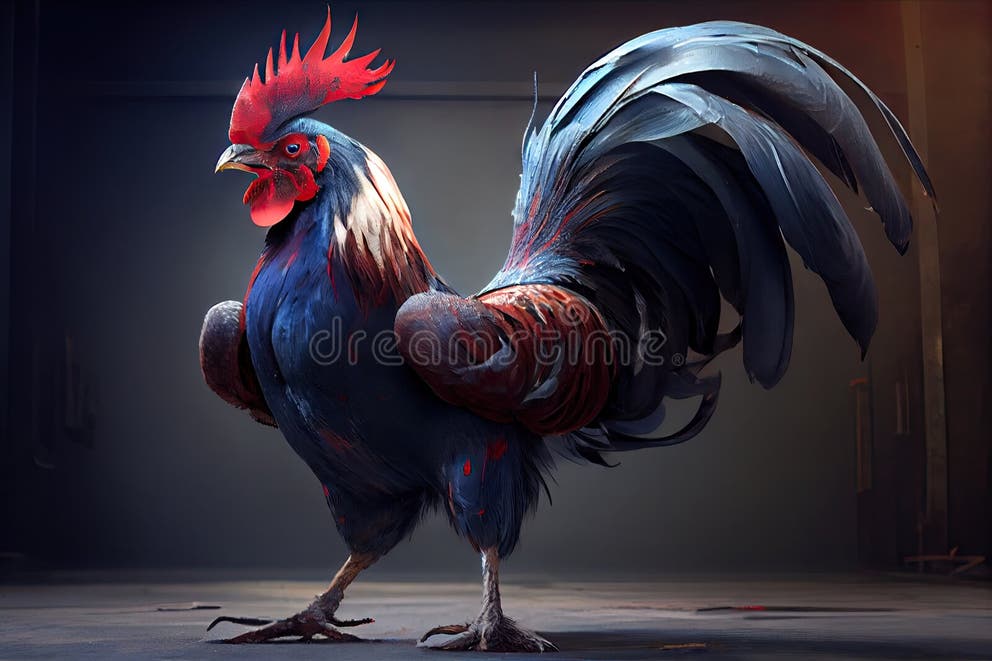 Large Rooster with Two Sharp Blades on Its Paws Preparing for Fight ...