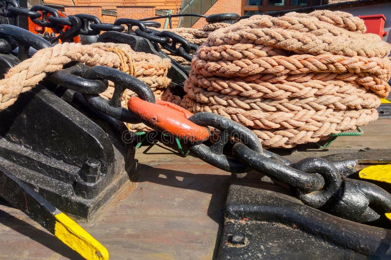 Large Rope Ropes for Ships on the Wharf. Stock Image - Image of vessel ...