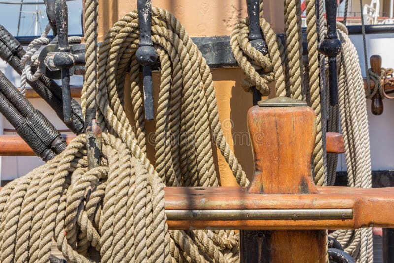 Large ropes on an old ship stock photo. Image of sallboat - 44228734