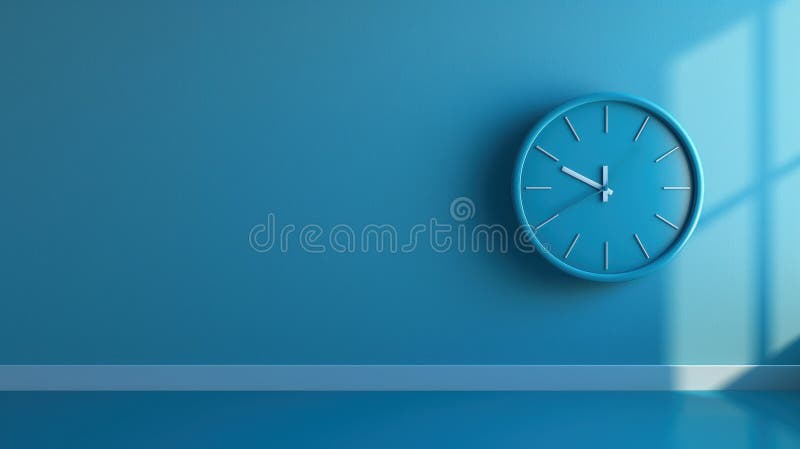 Large, Round Clock with Blue Face, White Numbers Hangs from Ceiling ...