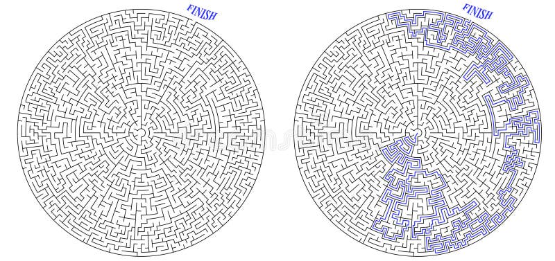 Large Round Complex Labirinth. Vector Circular Maze Stock Vector ...