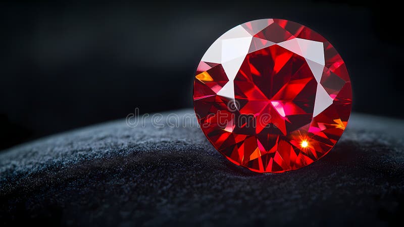 Large Round Cut Red Ruby Gemstone Shining on Black Velvet Stock Image ...