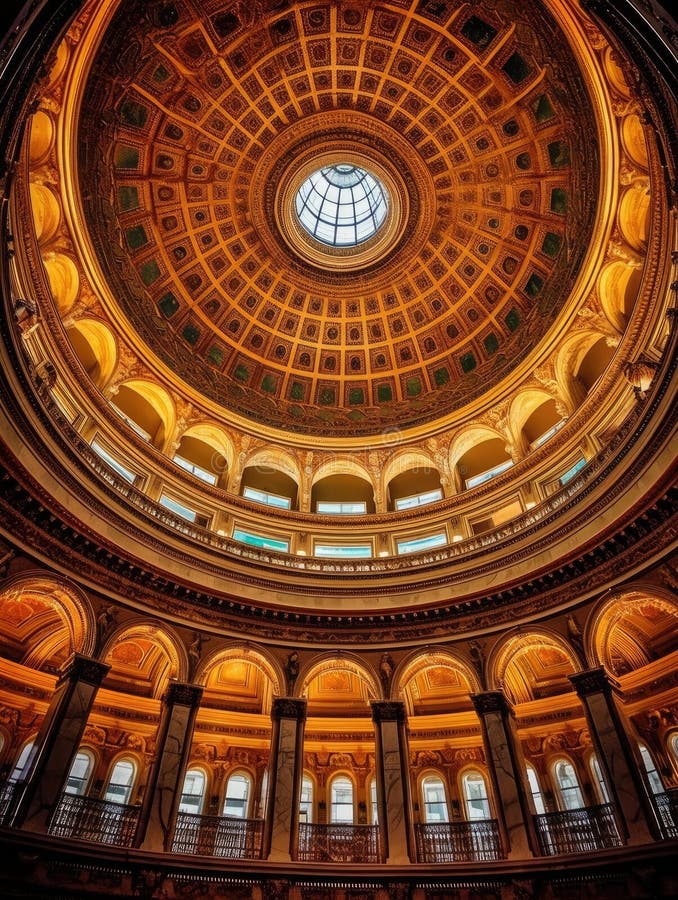 Large, Round Dome-shaped Ceiling with Multiple Windows and Skylights ...