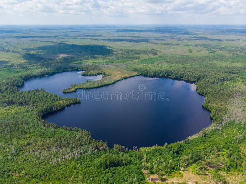 Large Round Forest Lake, Aerial View Stock Image - Image of park, round ...