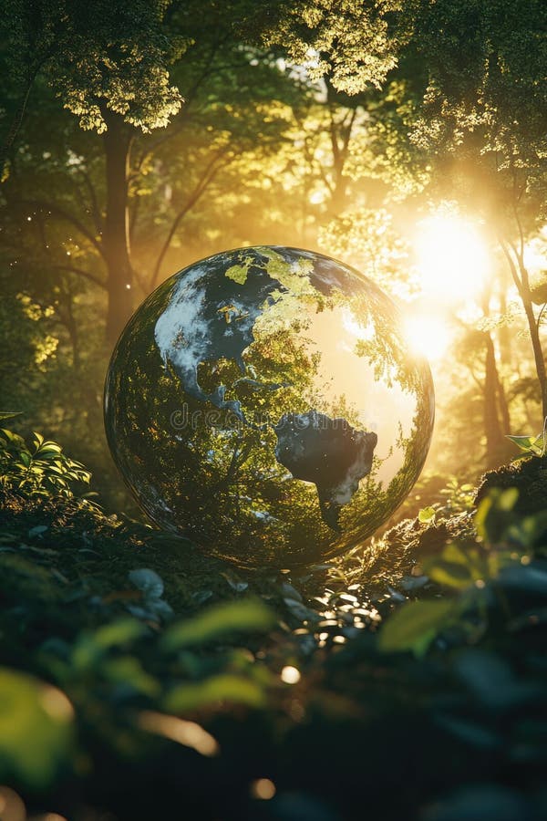 Large, Round, Green and White Sphere is Sitting in a Forest Stock Photo ...