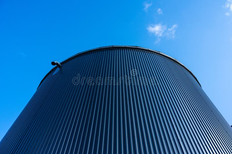 Large Round Grey Tank on Blue Sky.. Stock Image - Image of nature ...