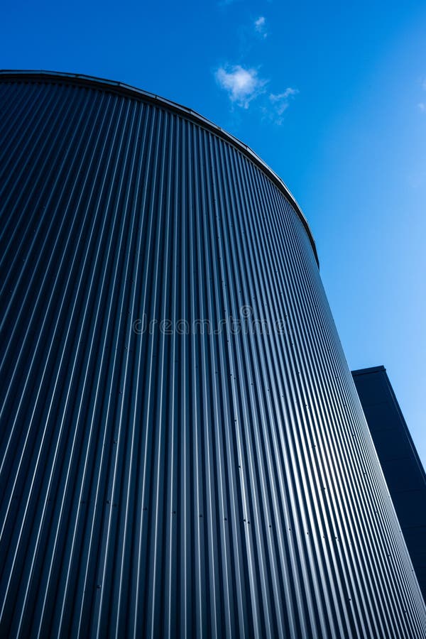 Large Round Grey Tank on Blue Sky.. Stock Photo - Image of sunlight ...