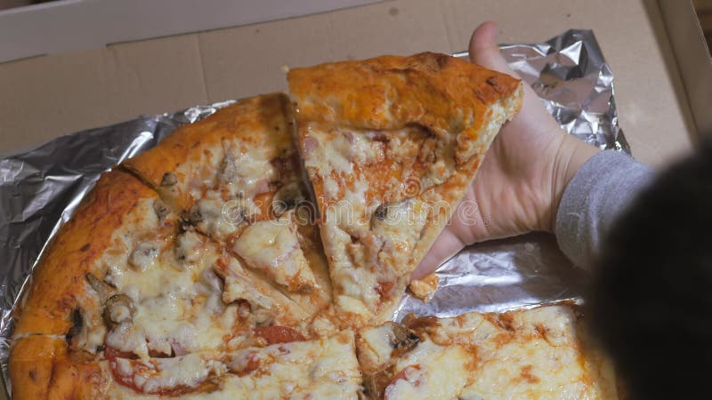 Large Round Pizza with a Cheese Side in a Box. Distribution of Pieces ...