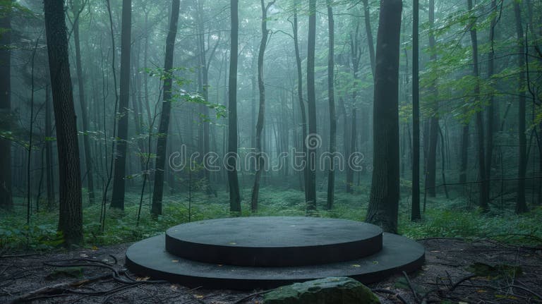 A Large, Round Stone Platform Sits in the Middle of a Forest Stock ...