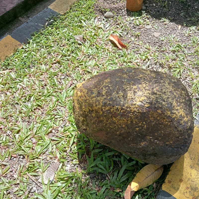 Large Round Stones on the Garden Sidewald and Fallen Dry Leaves on the ...