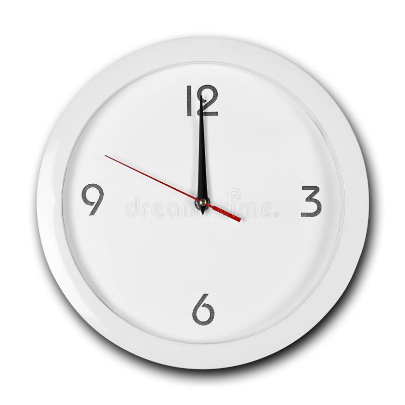 Large Round White Wall Clock with White Frame. the Hands Point To 12 O ...