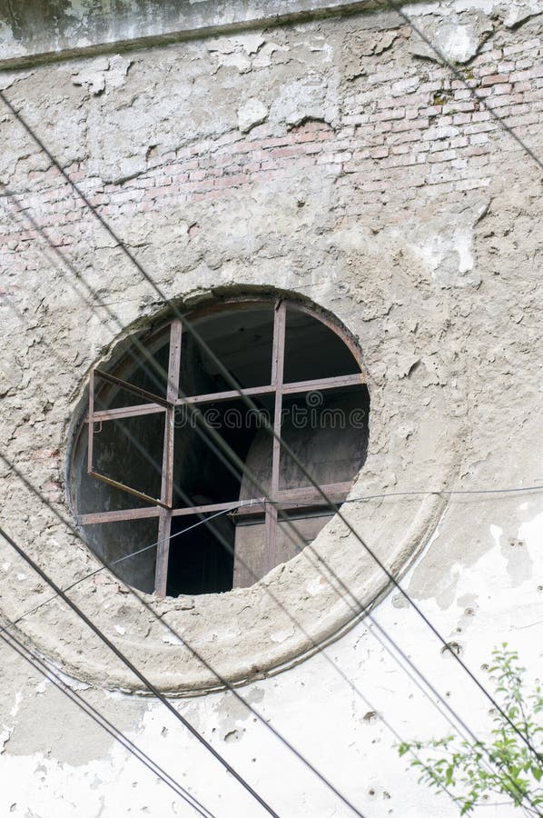 Large Round Window in an Old Abandoned Building. Stock Photo - Image of ...