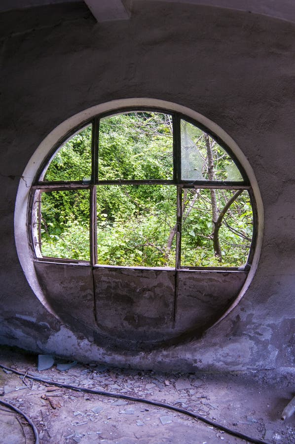 Large Round Window in an Old Abandoned Building. Stock Image - Image of ...