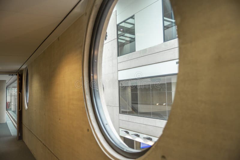 Large Round Windows on a Grey Concrete Wall in a Straight Row Stock ...