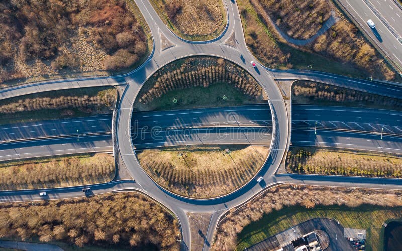 Large Road Roundabout with Multiple Intersections. Drone View of the ...