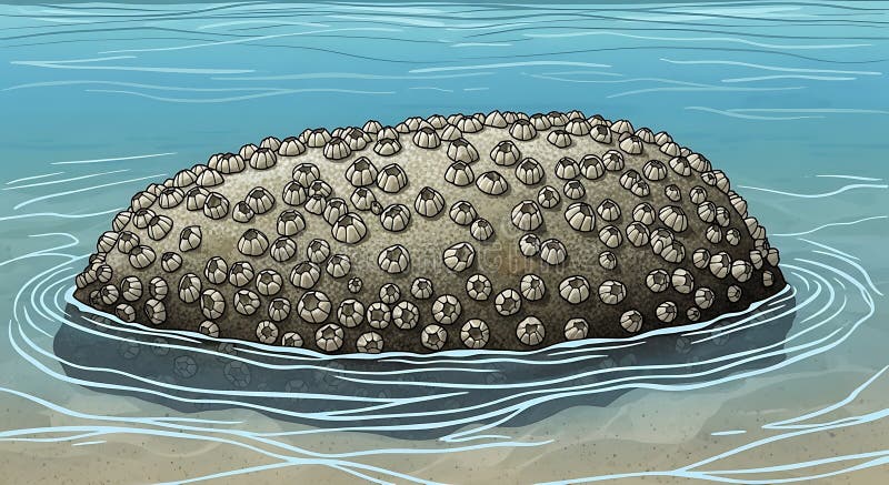 A Large, Rounded Rock in Shallow Water, Partially Covered with Numerous ...