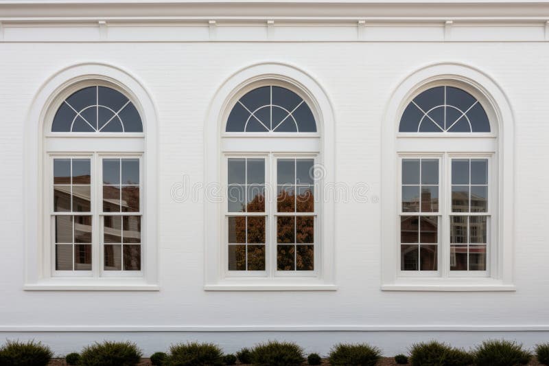 Large Rounded Windows on a White Italianate Building Stock Illustration ...