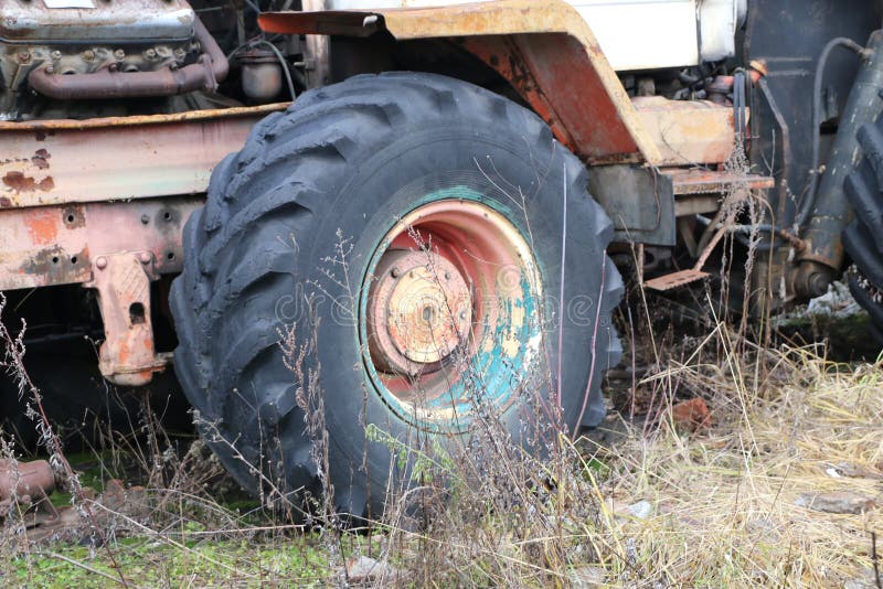 Large Rubber Wheel from an Old Tractor Stock Image - Image of drive ...