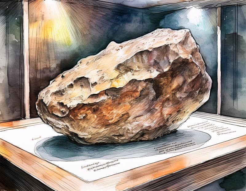 A Large, Rugged Rock on Display in a Museum Stock Illustration ...