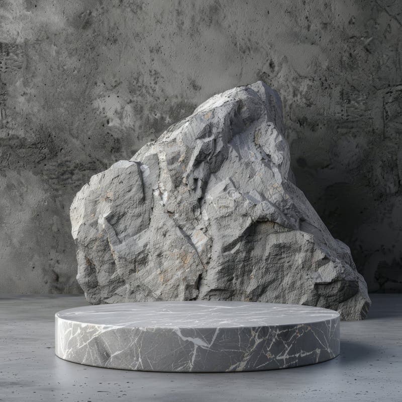 A Large Rugged Rock Rests Gracefully on a Smooth Circular Marble ...