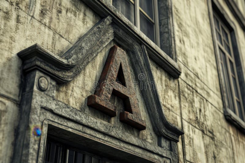 A Large, Rusted Letter a is on the Side of a Building Stock ...