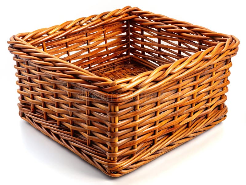 Large Rustic Brown Wicker Square Basket with Detailed Vine Texture ...