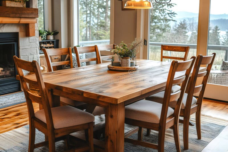 Large Rustic Wooden Dining Table with Chairs in Modern Home Interior ...