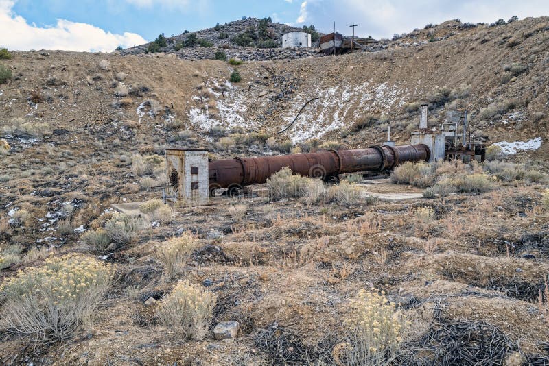 A Large Rusty Pipe at the Base of a Hill on an Abandoned Mercury Mine ...