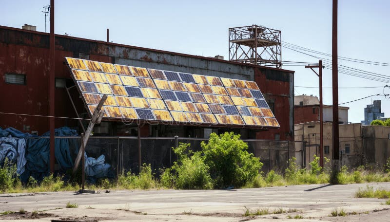 Large, Rusty Solar Panel in Front of an Abandoned Factory Old Rustic ...