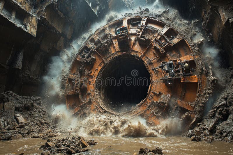 A Large, Rusty Tunnel Boring Machine (TBM) with a Circular Cutter Head ...