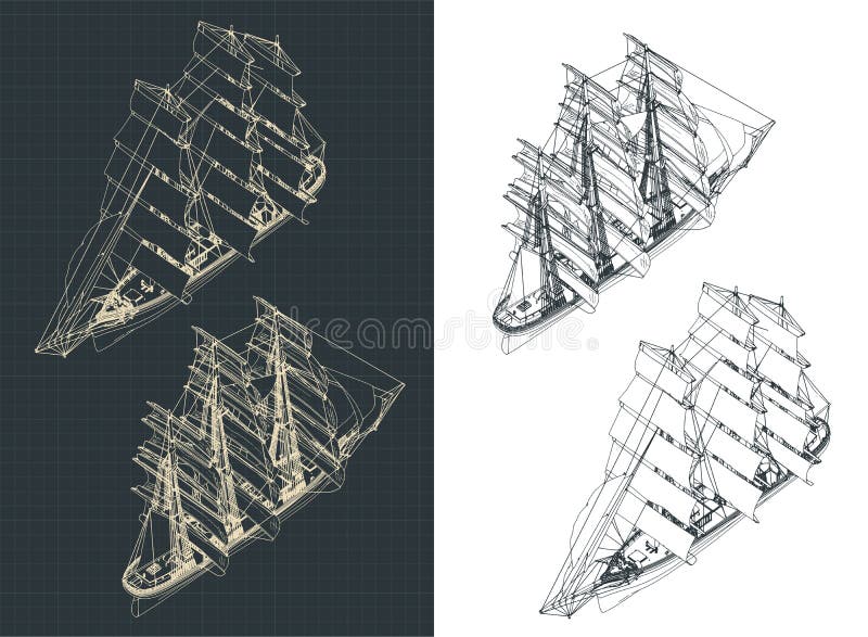 Large Sailing Ship Isometric Drawings Stock Vector - Illustration of ...