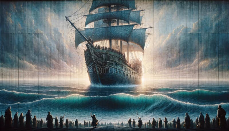 A Large Sailing Ship Navigating through Stormy Seas with Ghostly ... A Large Sailing Ship Navigating through Stormy Seas with Ghostly ...