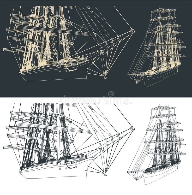Large Sailing Ship Drawings Stock Vector - Illustration of sailboat ...