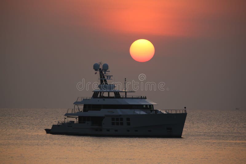 Large Sailing Vessel in the Open Ocean during a Beautiful Sunset. Stock ...
