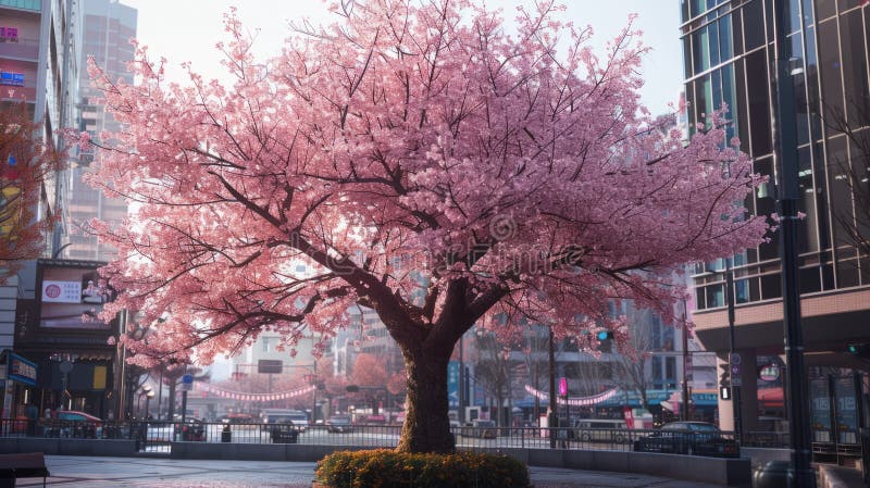 A Large Sakura Tree in the City Center Stock Illustration ...