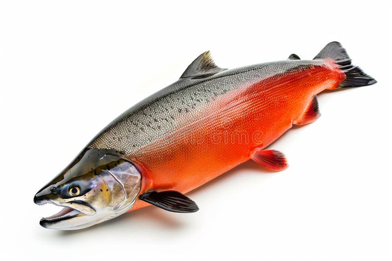 A Large Salmon Fish on a White Background Stock Photo - Image of ...
