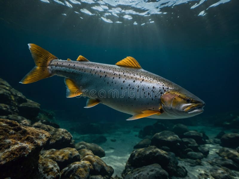 Large Salmon in the River Close-up Stock Illustration - Illustration of ...