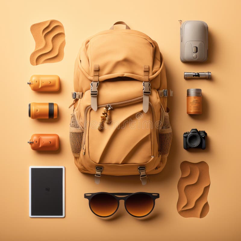 Large Sand-colored Backpack, in the Middle of Other Accessories ...