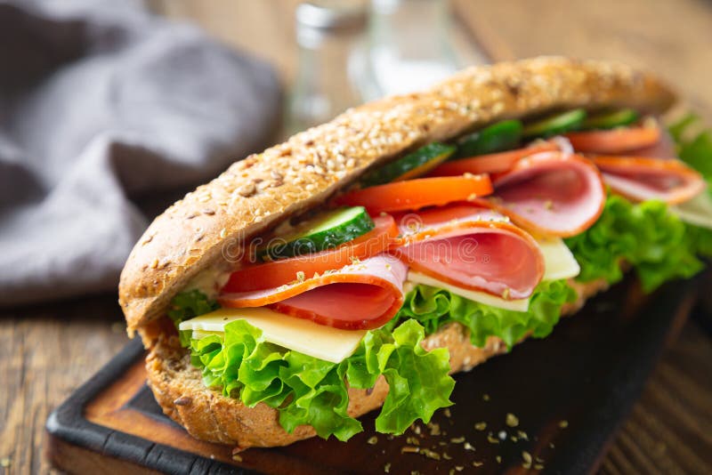 Large Sandwich with Ham, Cheese and Vegetables Stock Image - Image of ...